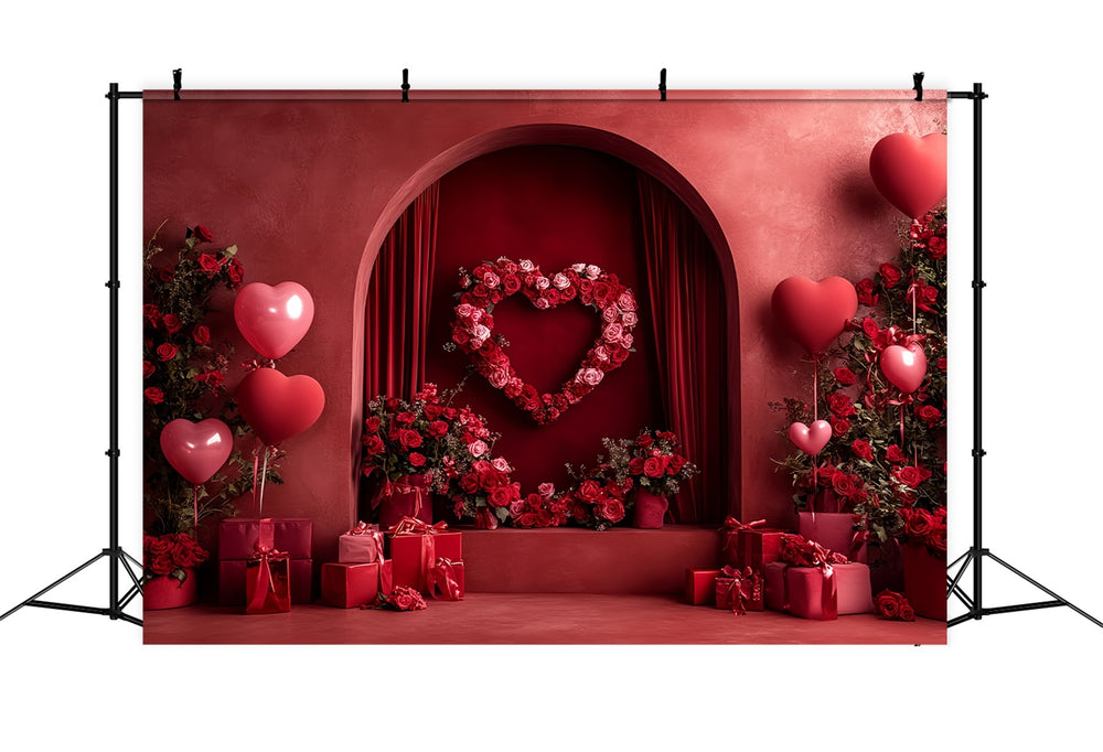 Red Roses Backdrop Love Heart Arch Alcove Heart Balloon Backdrop LXX51