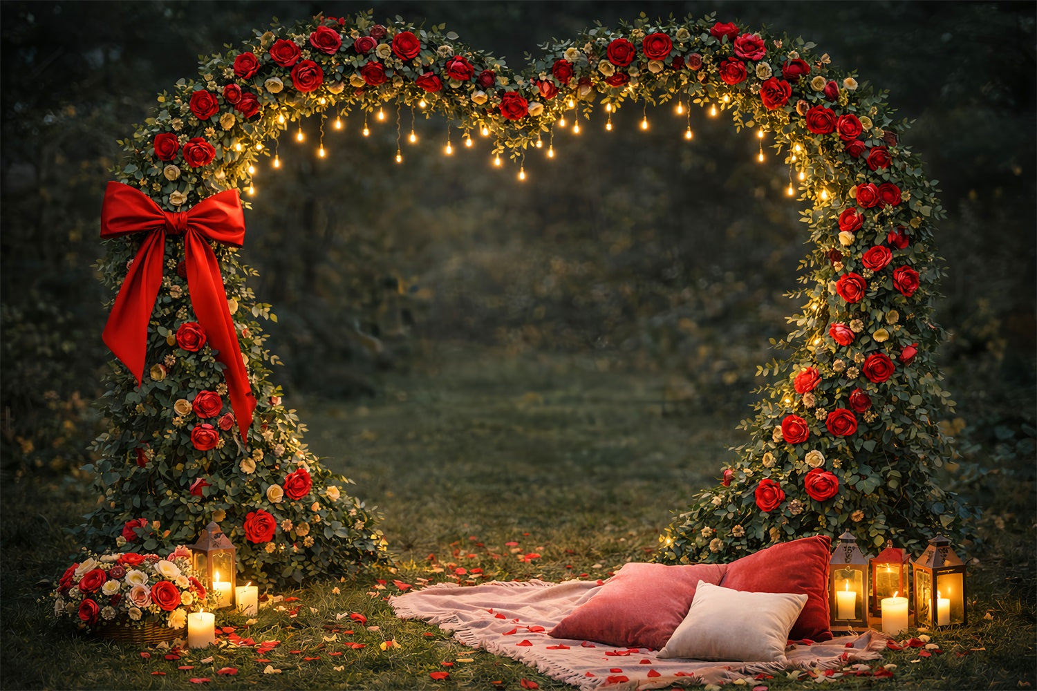 Floral Heart Backdrop Outdoor Garden Romance Red Rose Backdrop LXX512-