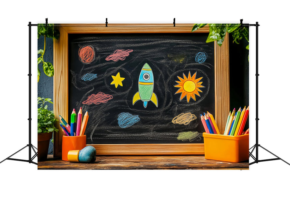 Back To School Photo Backdrop Outer Space Doodle Backdrop LXX57-30
