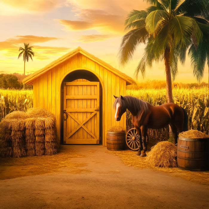 Barn Backdrops Golden Cornfield Horse Backdrop LXX57-372