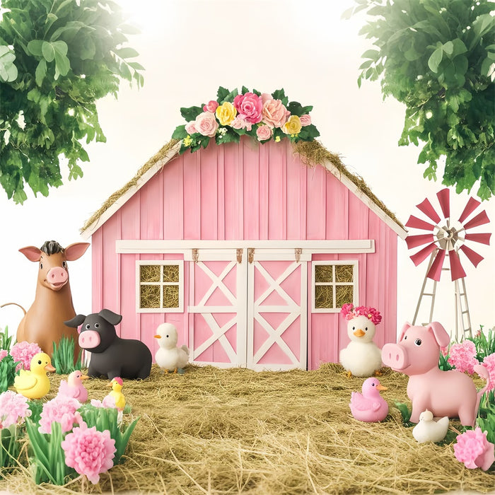 Pink Barn Backdrop Farm Fun Birthday Barn Backdrop LXX57-374