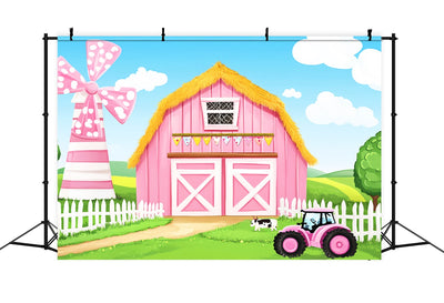 Pink Barn Backdrop Cartoon Farm Theme Backdrop LXX57-401