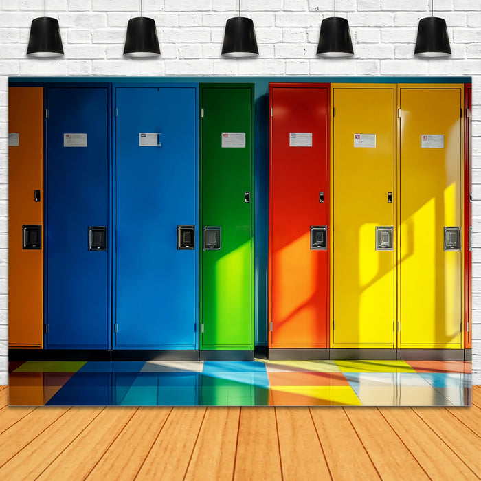 School Locker Backdrop Rainbow Color School Locker Row Back To School