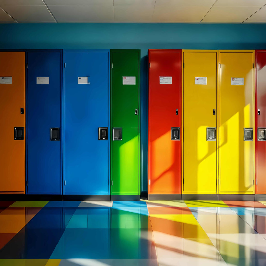 School Locker Backdrop Rainbow Color School Locker Row Back To School