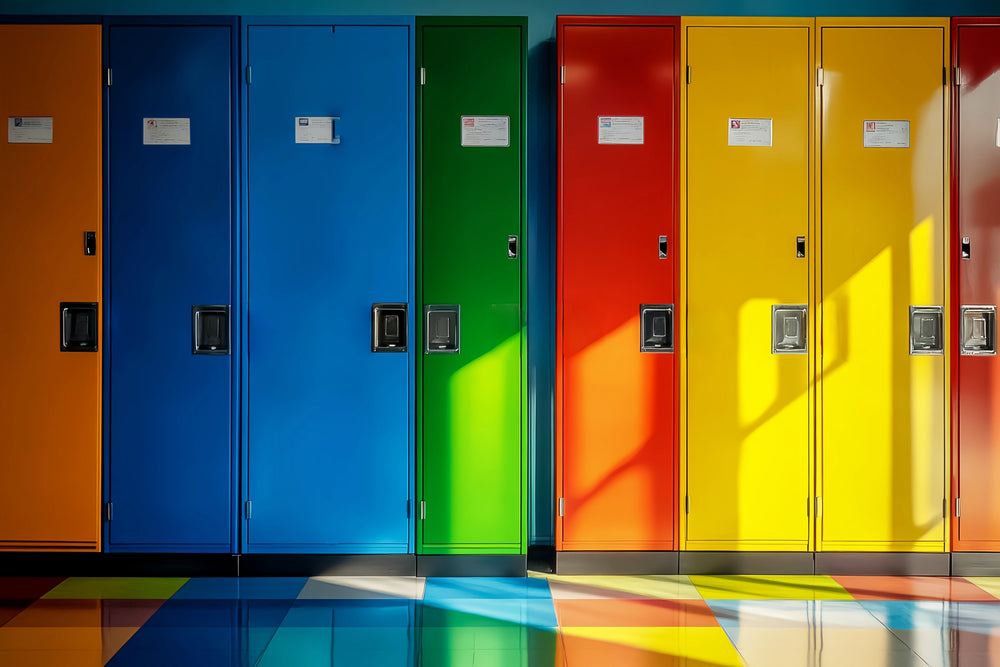 School Locker Backdrop Rainbow Color School Locker Row Back To School