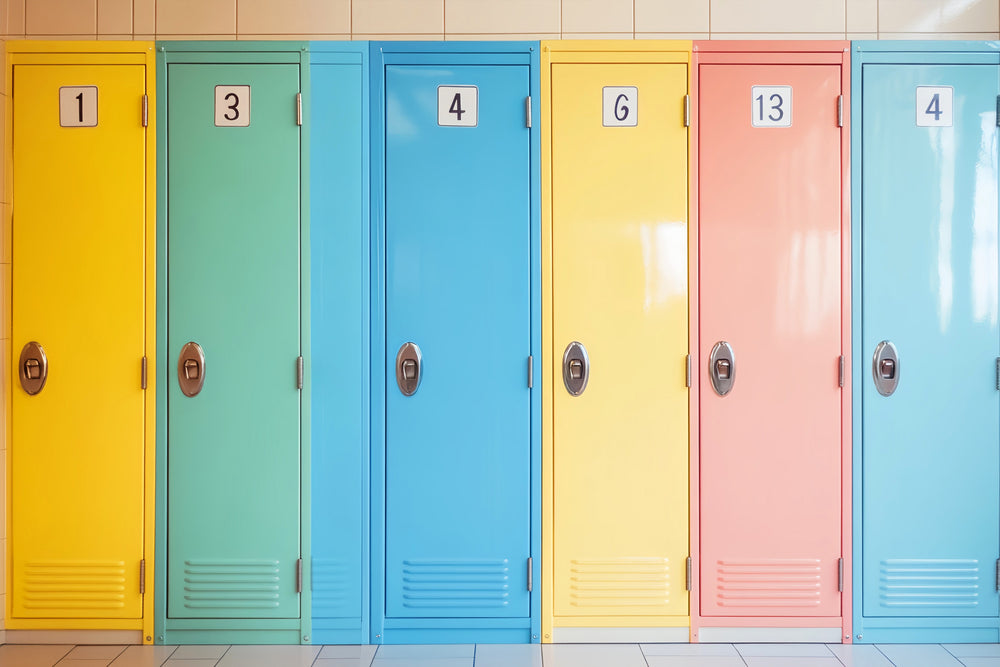 School Locker Backdrop Pastel Numbered School Lockers Row Back To Scho