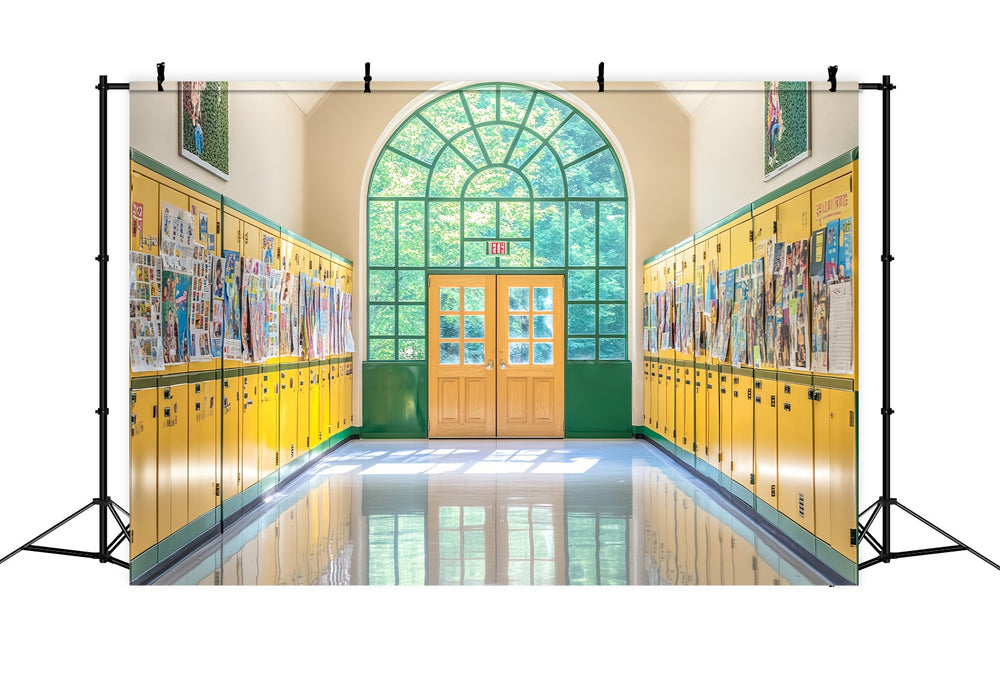 School Hallway Backdrop Yellow Green Locker Hallway Posters Back To Sc