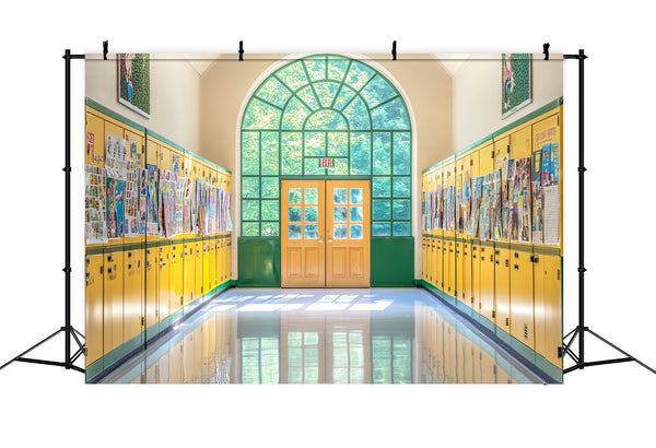 School Hallway Backdrop Yellow Green Locker Hallway Posters Back To Sc