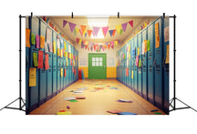 School Hallway Backdrop Colorful Locker Hallway Banners Back To School