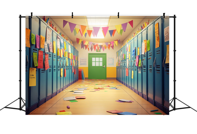 School Hallway Backdrop Colorful Locker Hallway Banners Back To School