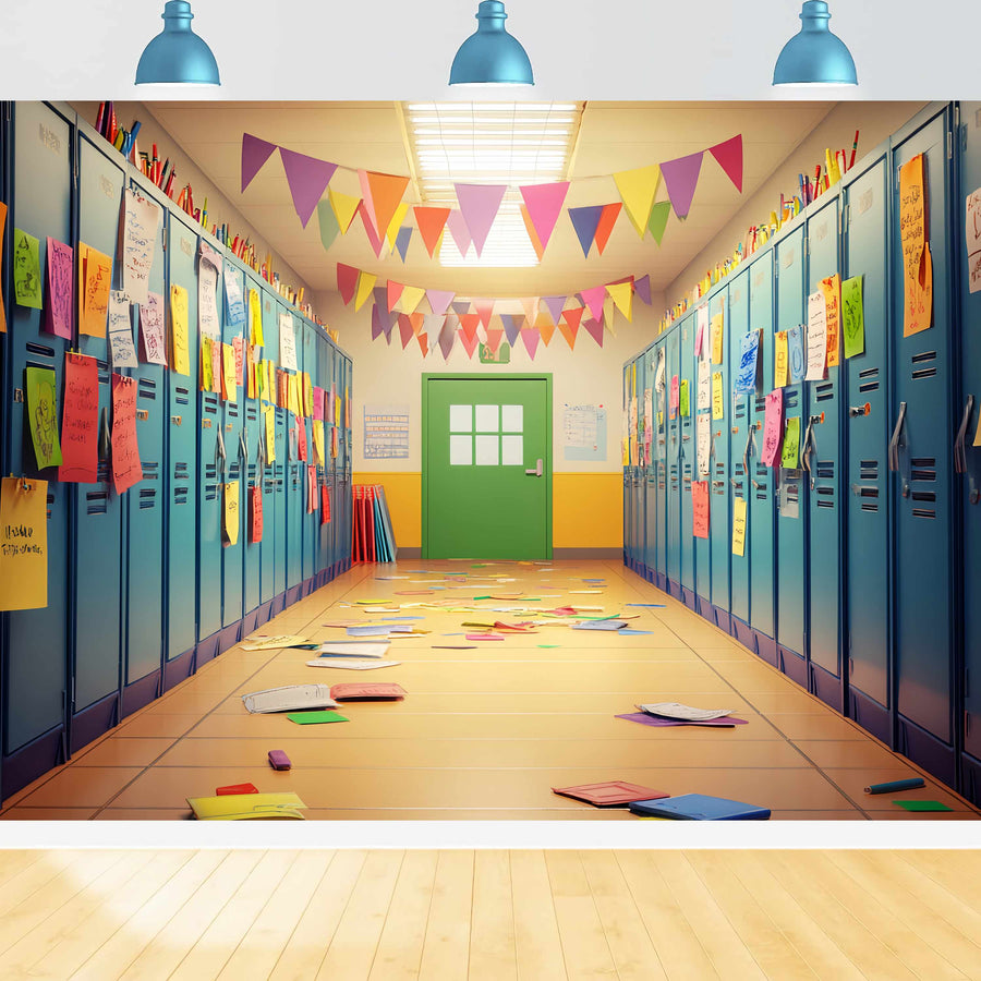 School Hallway Backdrop Colorful Locker Hallway Banners Back To School