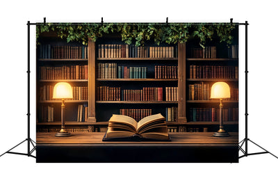 Back To School Backdrops Vintage Library Reading Corner Bookshelf Back