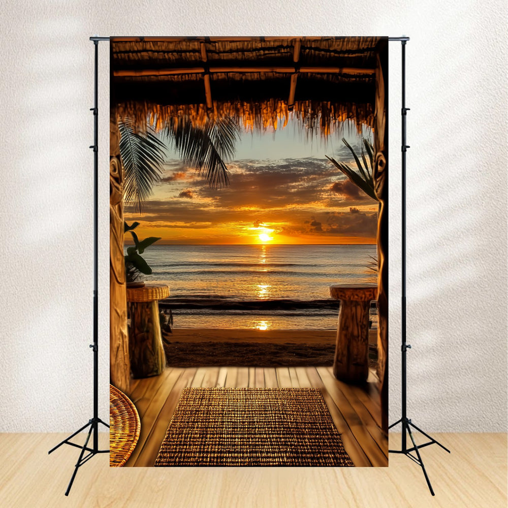 Fall Photo Backdrop Tropical Hut Sunset Horizon Sunset Backdrop LXX58-