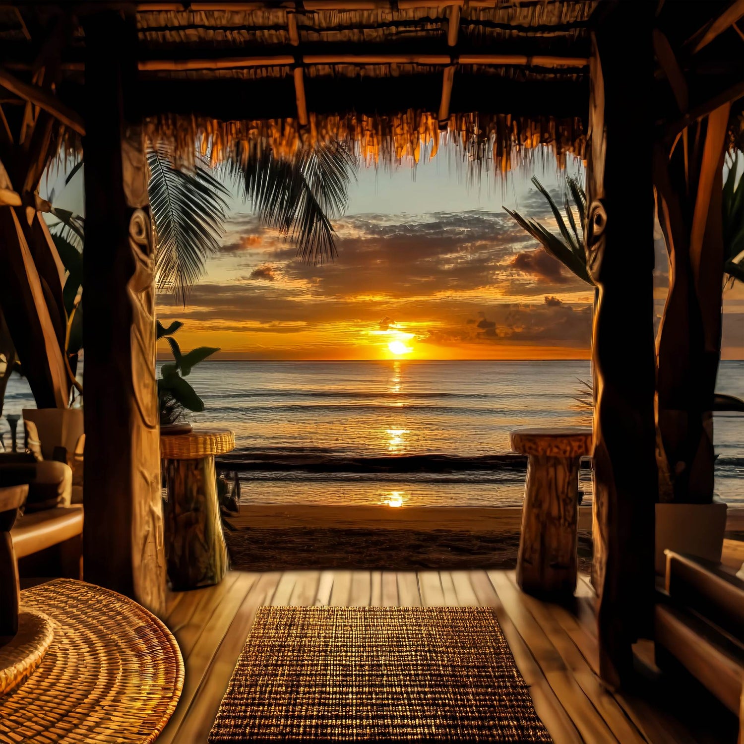 Fall Photo Backdrop Tropical Hut Sunset Horizon Sunset Backdrop LXX58-