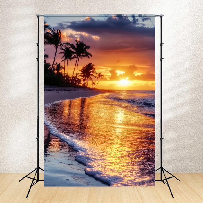 Fall Backdrop Tropical Palm Coast Sunset Glow Sunset Backdrop LXX58-17