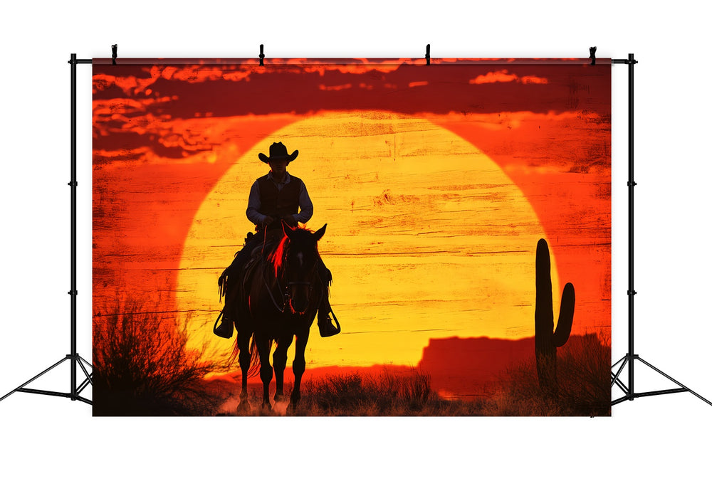 Fall Backdrop Cowboy Silhouette Fiery Sunset Cowboy Backdrop LXX58-186