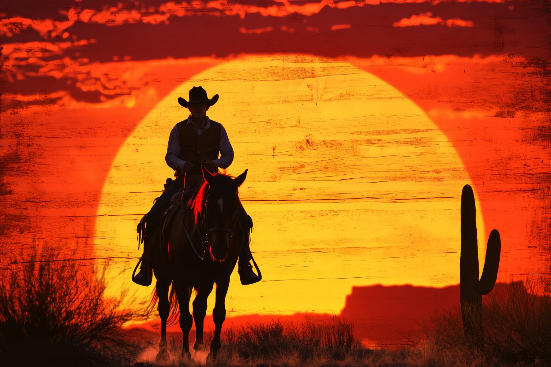 Fall Backdrop Cowboy Silhouette Fiery Sunset Cowboy Backdrop LXX58-186
