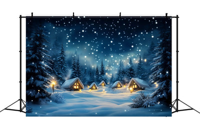 Winter Sky Backdrop Snowy Cabin Forest Night Winter Backdrop LXX58-216