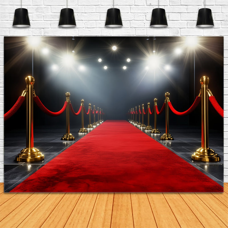 Hollywood Backdrop Golden Aisle Spotlight Glamour Red Carpet Photo Bac