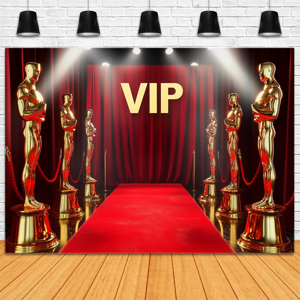 Oscar Red Carpet Backdrop VIP Golden Statue Entrance Stage Backdrop LX