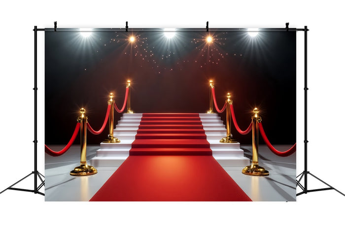Red Carpet Backdrop Golden Lights Glamorous Staircase Stage Backdrop L