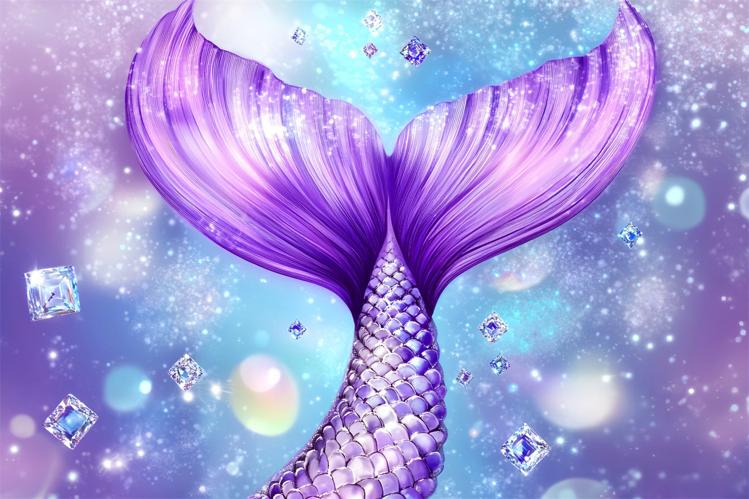 Newborn Backdrop Purple Mermaid Sparkling Tail Kids Backdrops LXX58-35