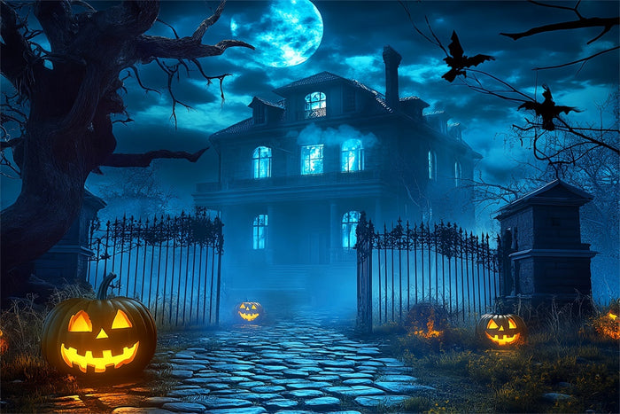 Haunted House Backdrop Spooky Moonlit Manor Backdrop LXX58-38