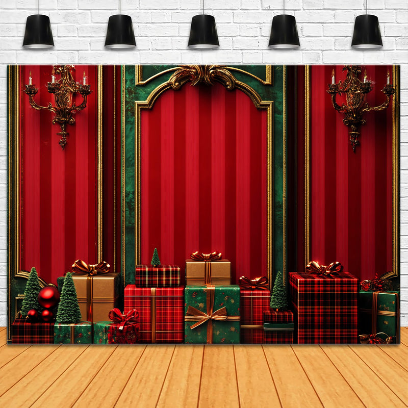 Red Christmas Backdrop Classic Red Green Gift Wall Christmas Backdrop