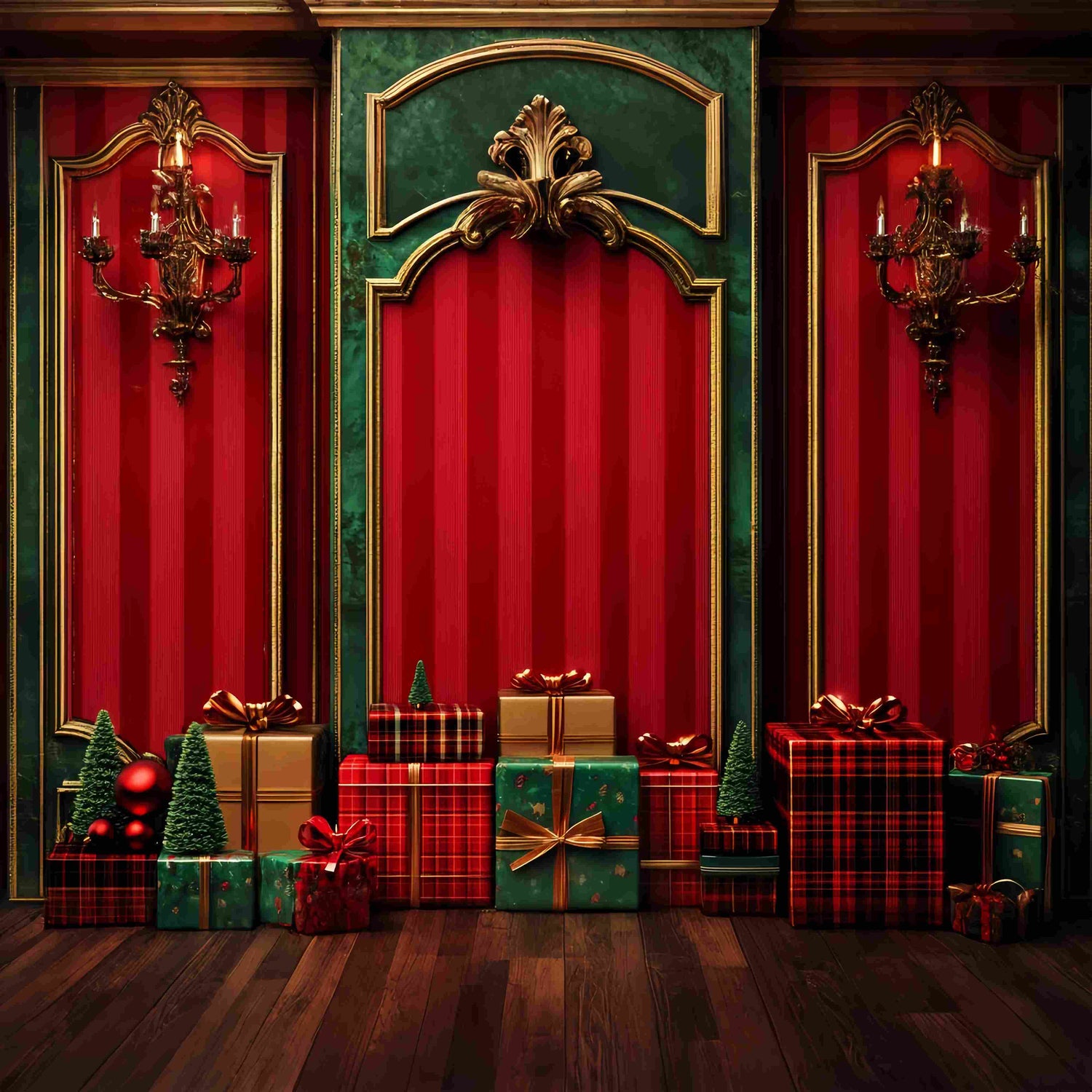 Red Christmas Backdrop Classic Red Green Gift Wall Christmas Backdrop