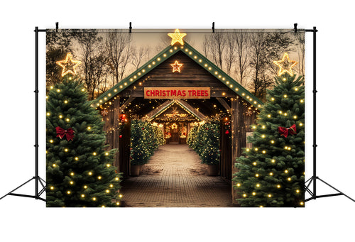 Christmas Tree Farm Backdrop Rustic Tree Farm Tunnel Christmas Backdro