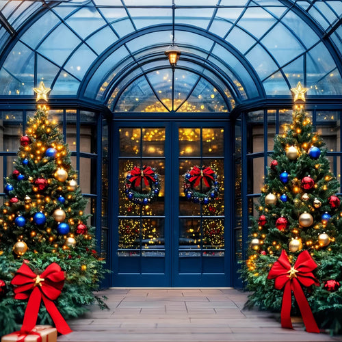 Christmas Photo Backdrop Royal Blue Ornament Entryway Christmas Backdr