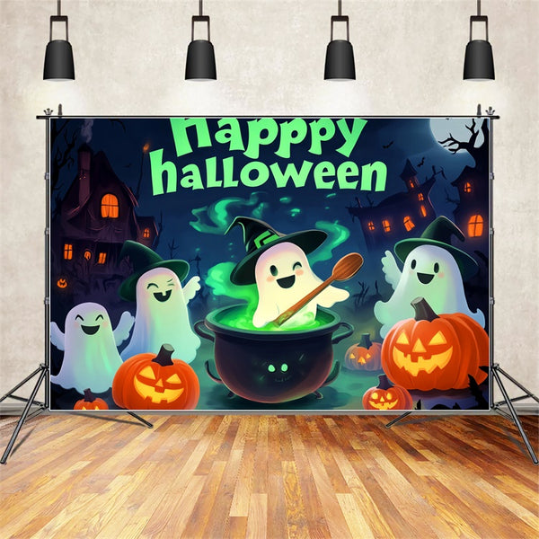 Cute Halloween Backdrop Ghost Cartoon Cheer Backdrop LXX58-7