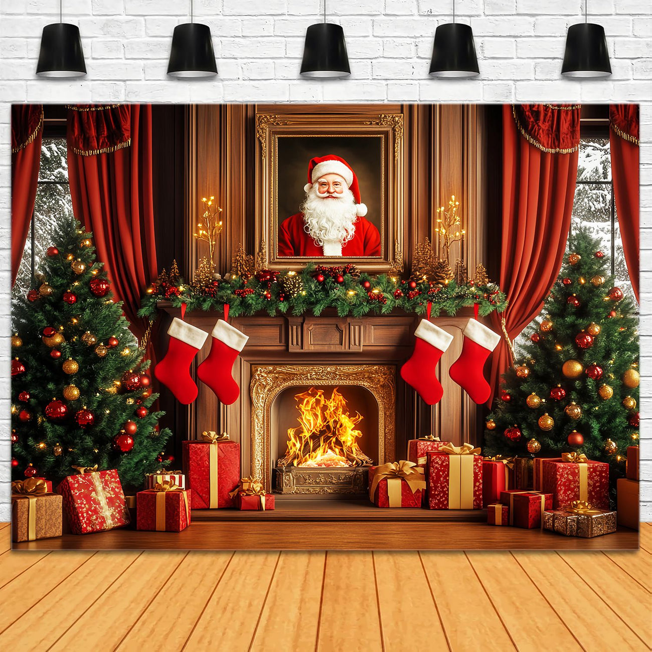 Santa Backdrop Santa Portrait Garland Mantel Christmas Backdrops Sale