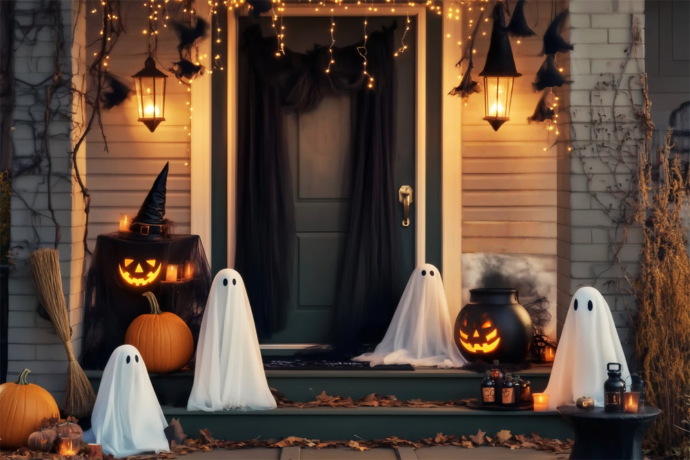 Ghost Backdrop Ghost Lantern Porch Gathering Halloween Photography Bac