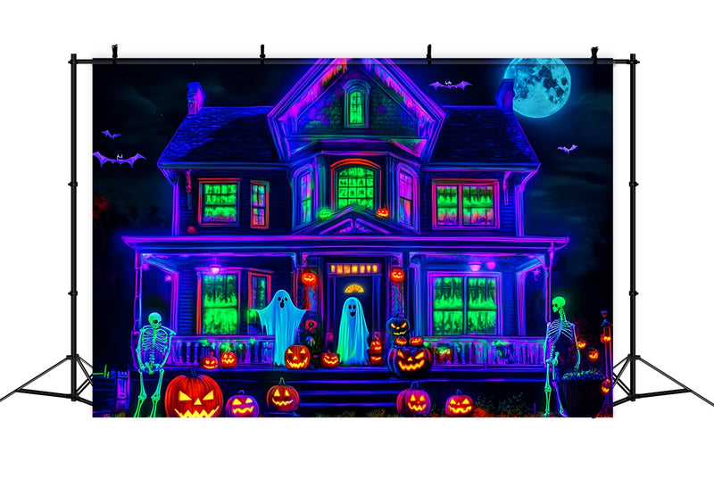 Halloween Ghost Backdrop Neon Haunted House Glow Scary Halloween Backd