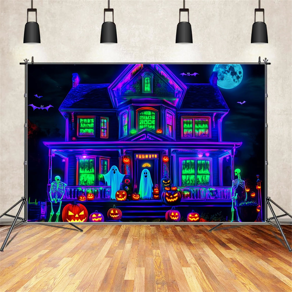 Halloween Ghost Backdrop Neon Haunted House Glow Scary Halloween Backd