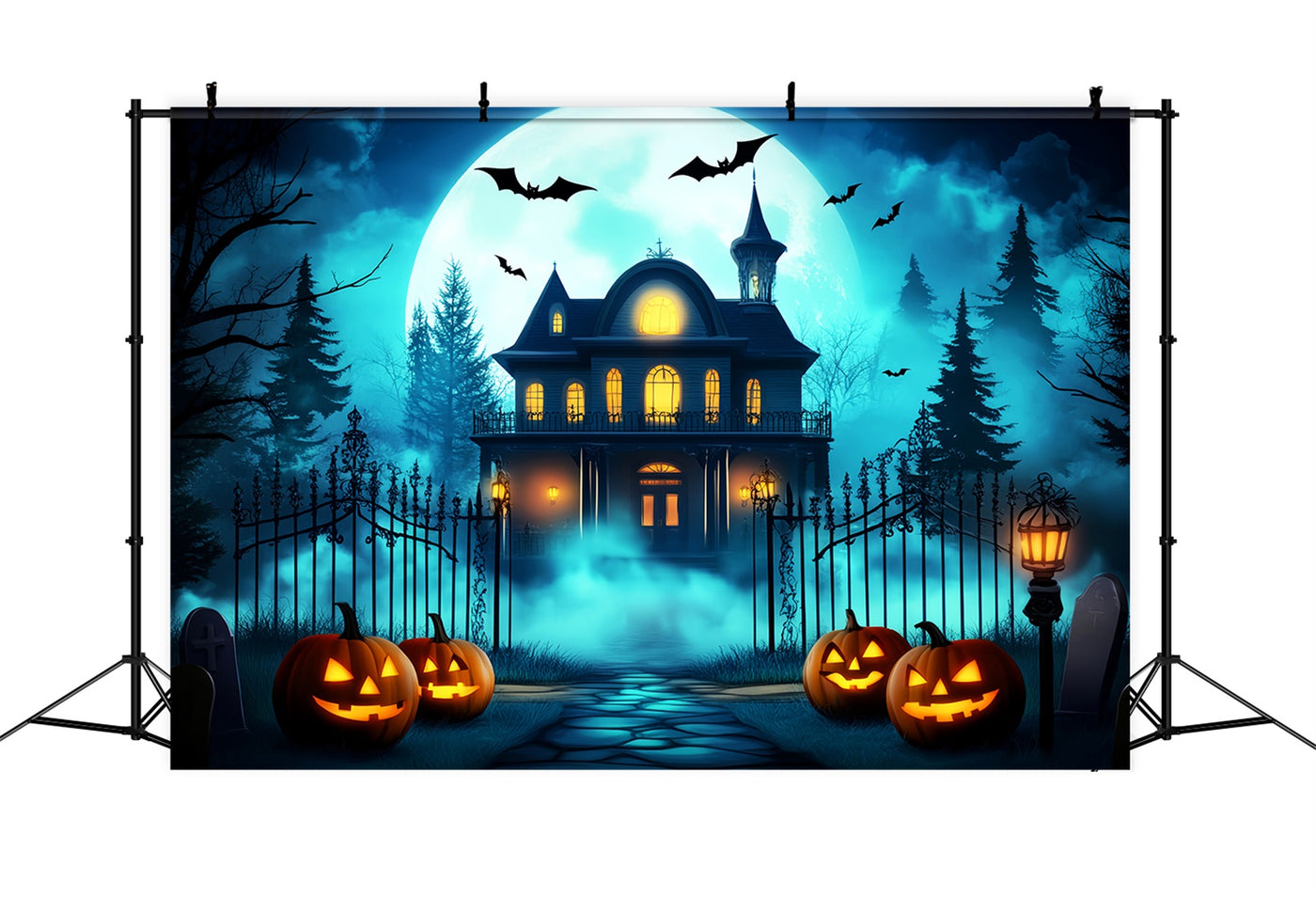 Halloween Color Backdrop Glowing Pumpkin Lanterns Gate Halloween Photo