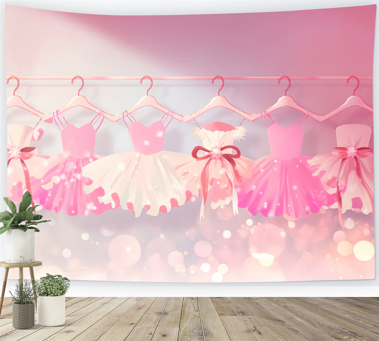 Dance Studio Backdrop Pastel Pink Ballet Dresses Row Dance Backdrop LX