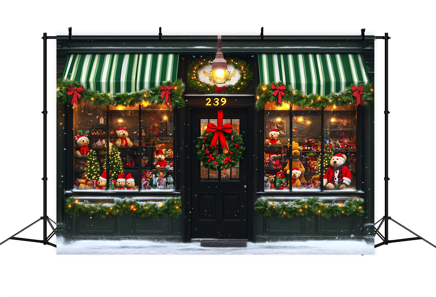 Toy Store Backdrop Teddy Bear Storefront Decor Christmas Backdrops LXX