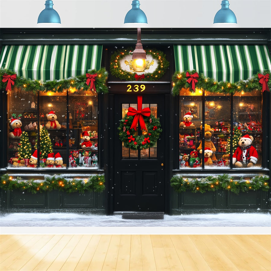 Toy Store Backdrop Teddy Bear Storefront Decor Christmas Backdrops LXX