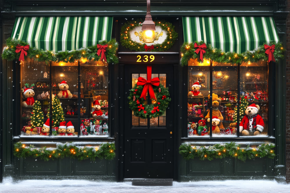 Toy Store Backdrop Teddy Bear Storefront Decor Christmas Backdrops LXX