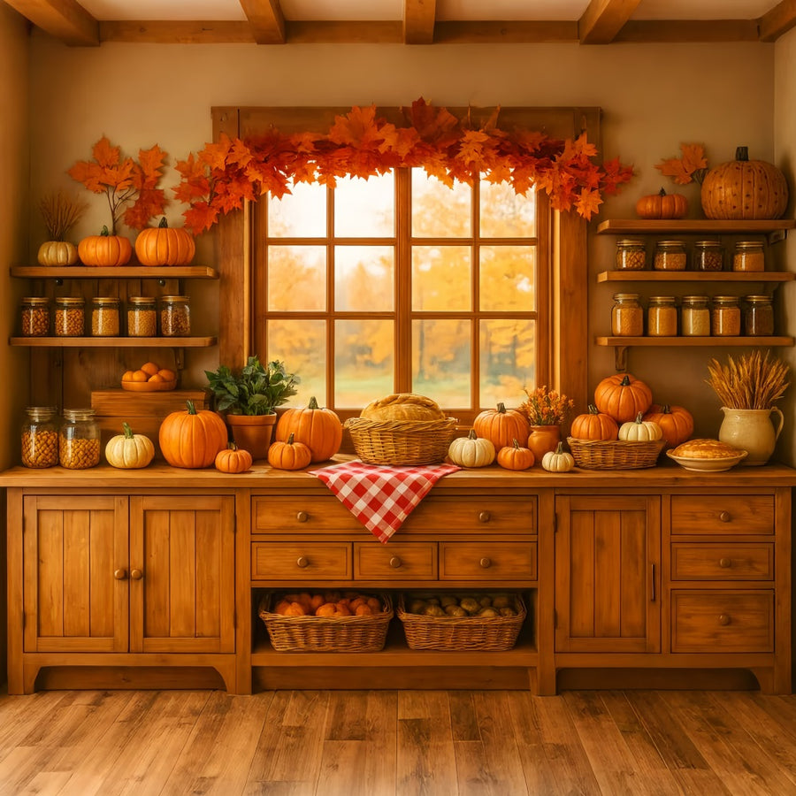 Kitchen Backdrop Pumpkin Harvest Kitchen Corner Autumn Backdrops LXX59
