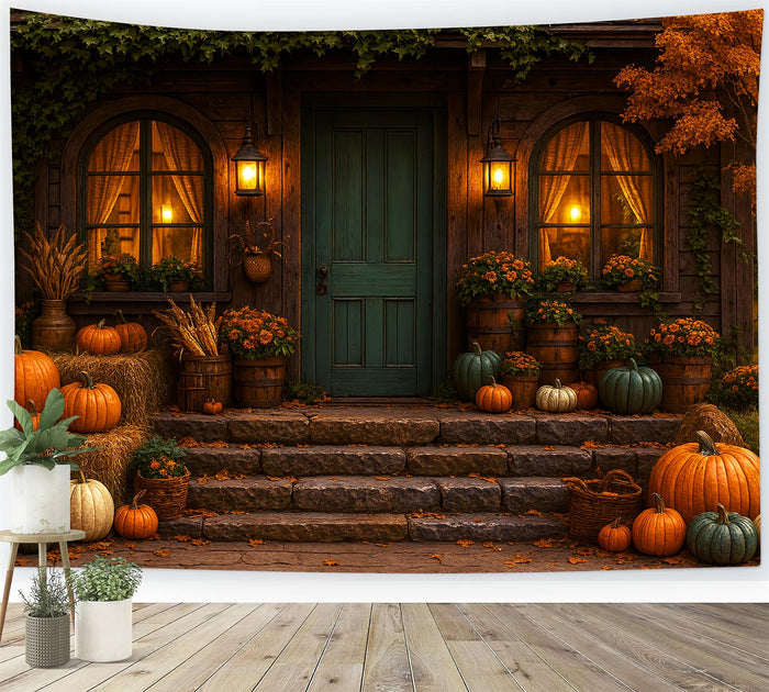 Rustic Backdrop Cozy Autumn Porch Pumpkins Fall Photography Backdrops