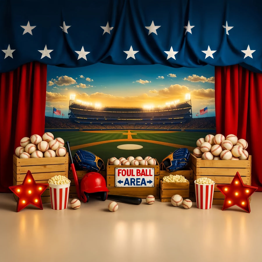 Baseball Backdrop Baseball Stadium Popcorn Lights Sports Backdrop LXX5