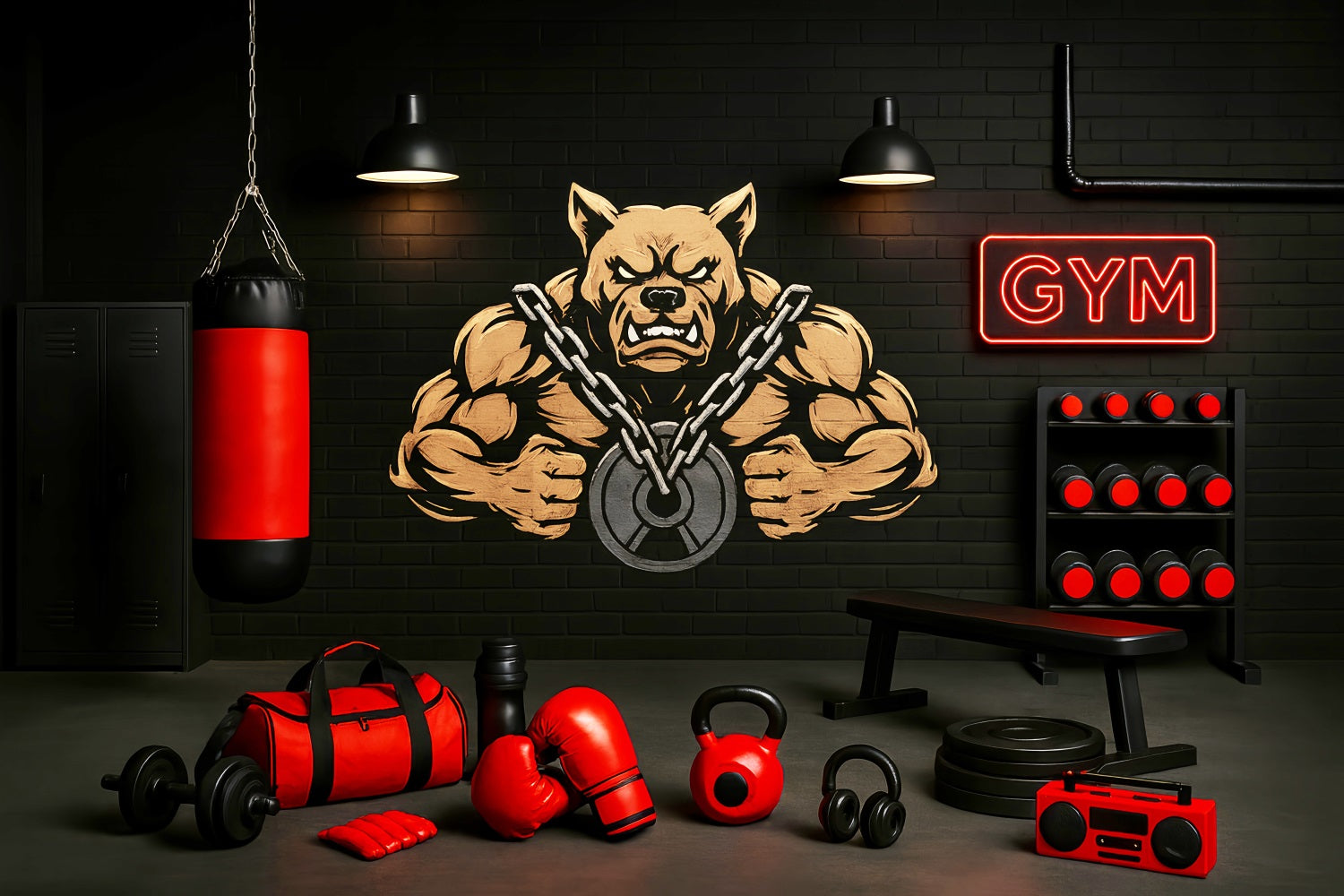 Sports Backdrop Bulldog Boxing Gym Strength Sports Backdrops LXX59-300