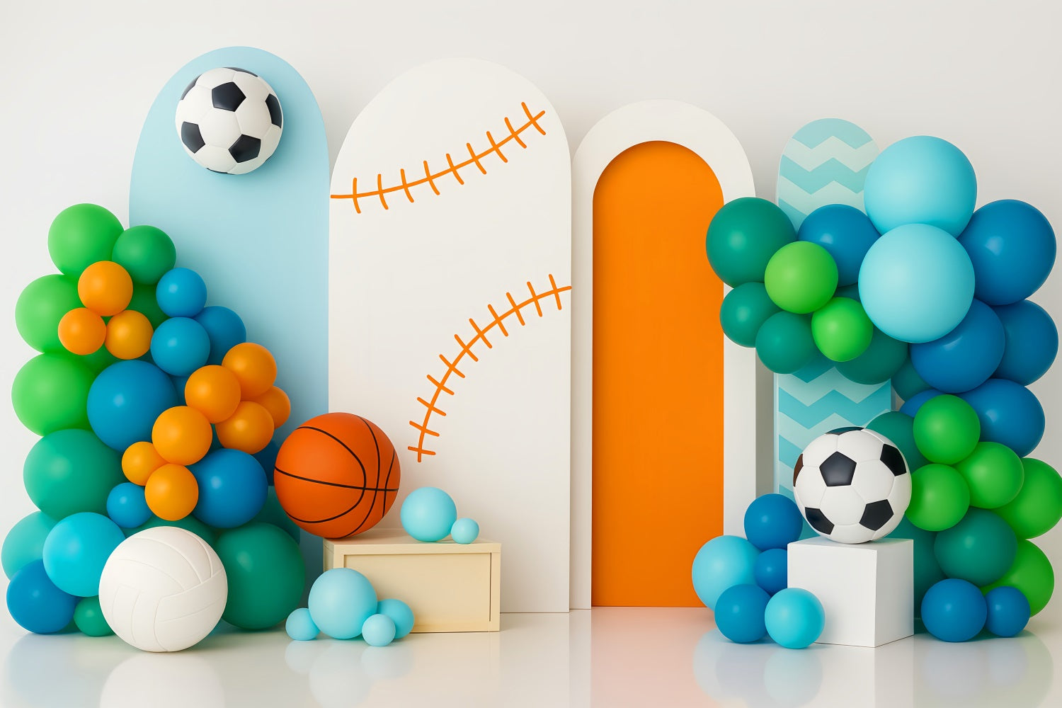 Sports Backdrop Colorful Balloon Sports Mix Sports Backdrops for Photo