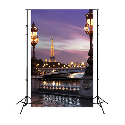 Paris Backdrop Eiffel Tower Twilight Bridge Paris Backdrop for Picture