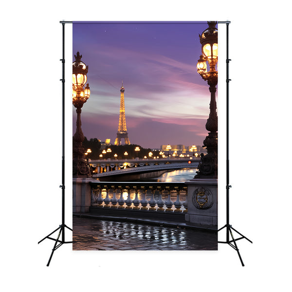 Paris Backdrop Eiffel Tower Twilight Bridge Paris Backdrop for Picture