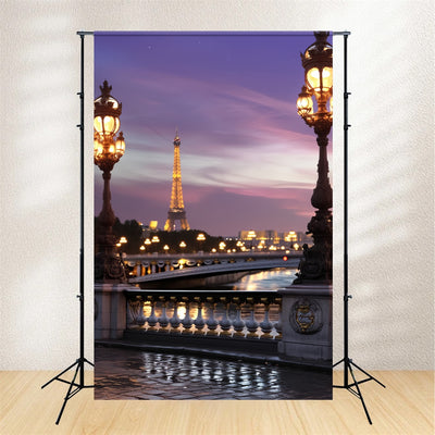 Paris Backdrop Eiffel Tower Twilight Bridge Paris Backdrop for Picture