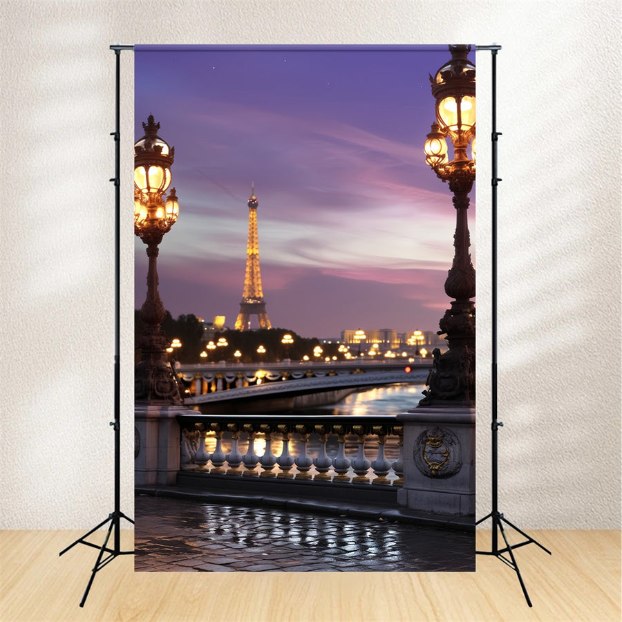 Paris Backdrop Eiffel Tower Twilight Bridge Paris Backdrop for Picture